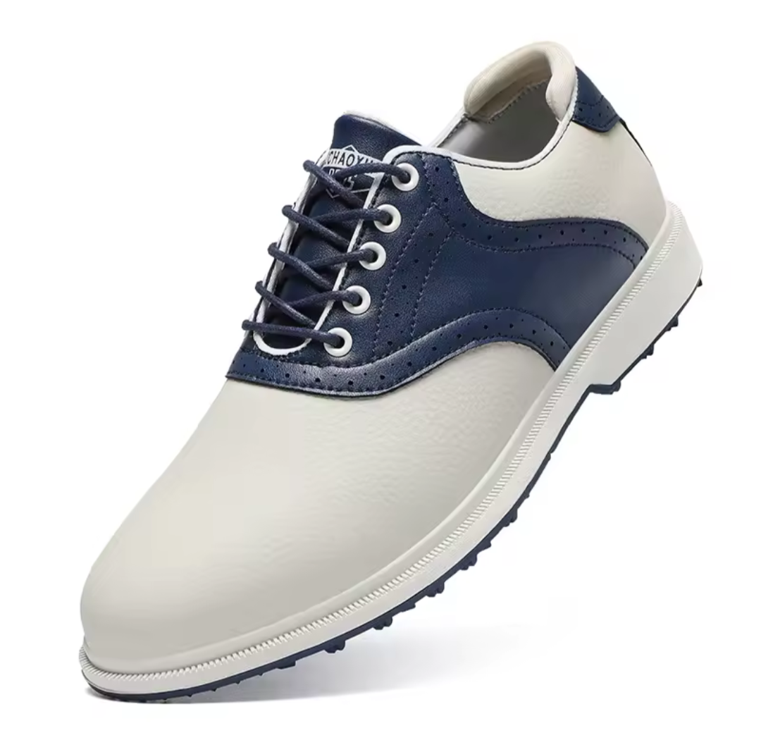 GolfThing Classic Brogue Golf Shoes - Trainer Style White Navy – Golf Thing